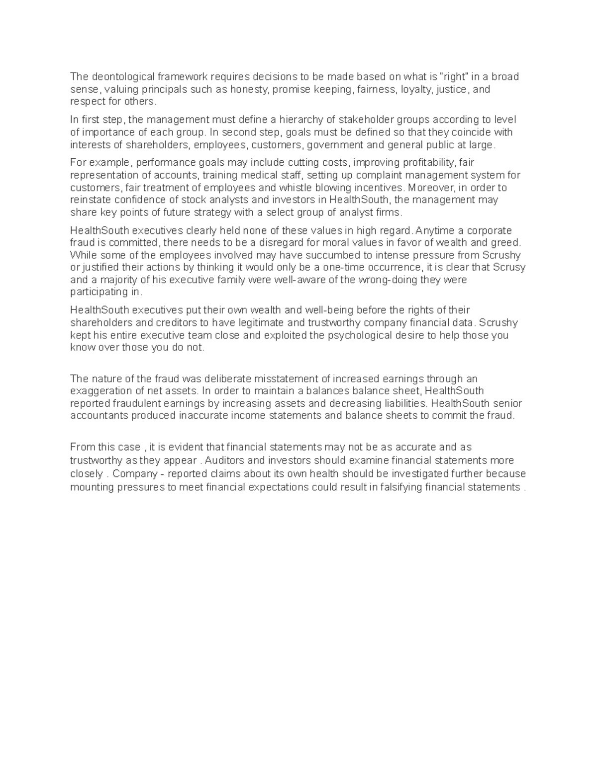 Answer TO CASE Study - ASSIGNMENT - The deontological framework ...