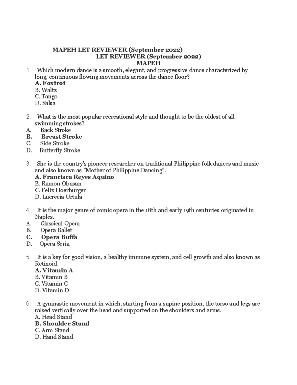 Mapeh LET Reviewer (September 2022) - MAPEH LET REVIEWER (September ...