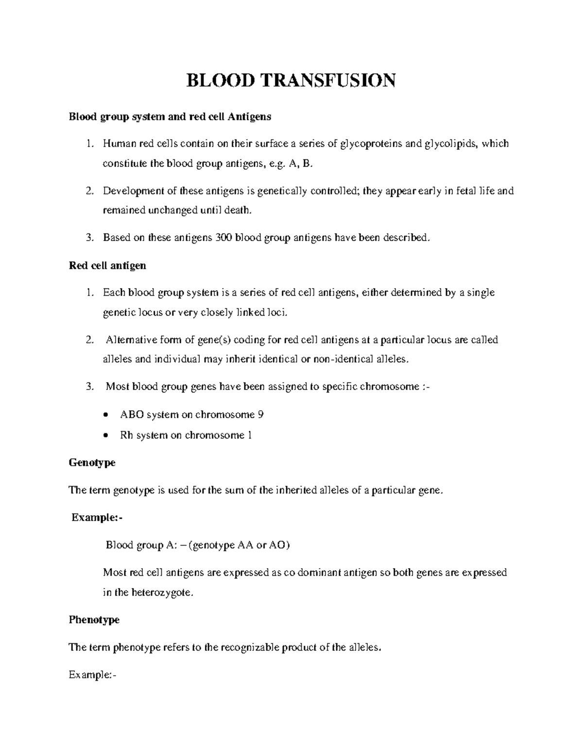 Blood Transfusion - Lecture notes 1 - BLOOD TRANSFUSION Blood group ...