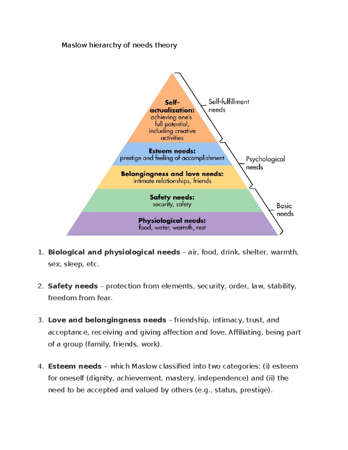 Maslow hierarchy of needs - Safety needs – protection from elements ...