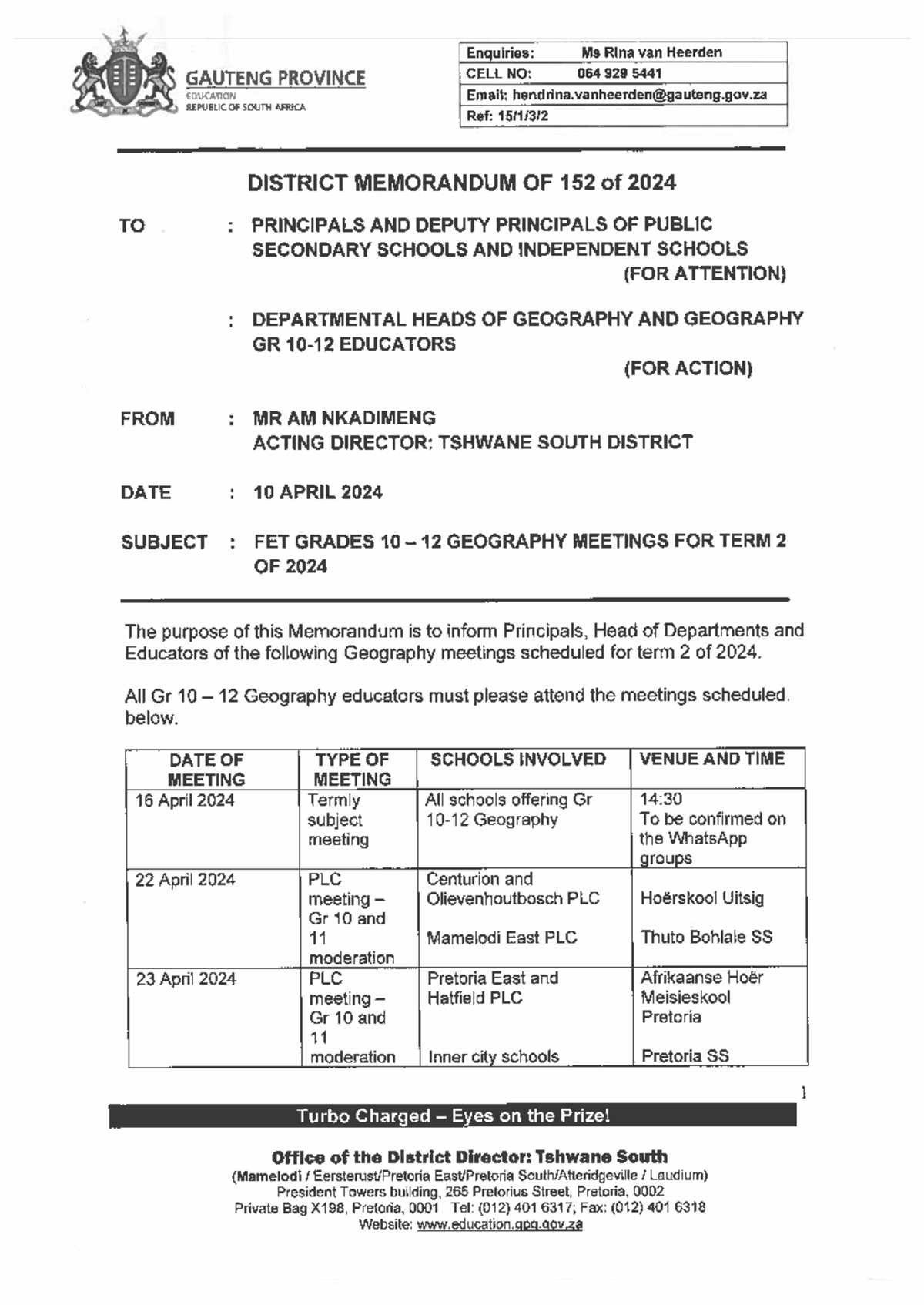 DM 152 OF 2024 FET Grades 10-12 Geography Meetings FOR TERM 2 - Studocu