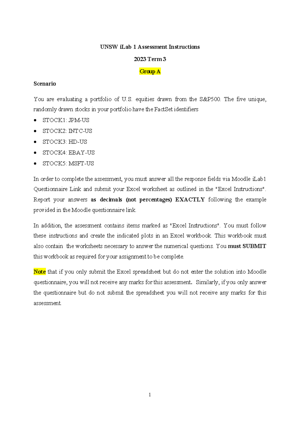 I Lab1 assessment 2023T3 Group A - UNSW iLab 1 Assessment Instructions 2023 Term 3 Group A ...