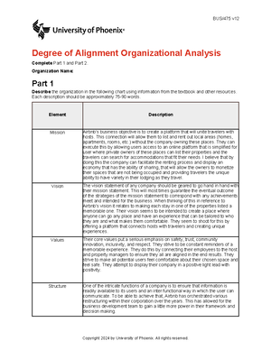 Week 1 business strategy - BUS/475 v Degree of Alignment Organizational ...