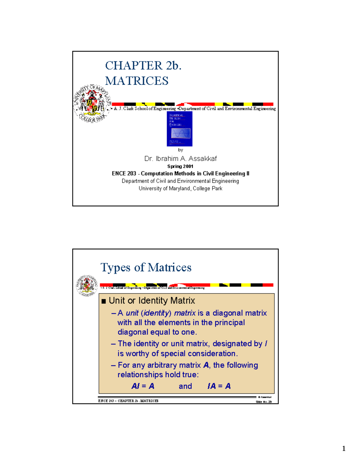 Chapter 2b - Introduction to matrix - ï A. J. Clark School of ...