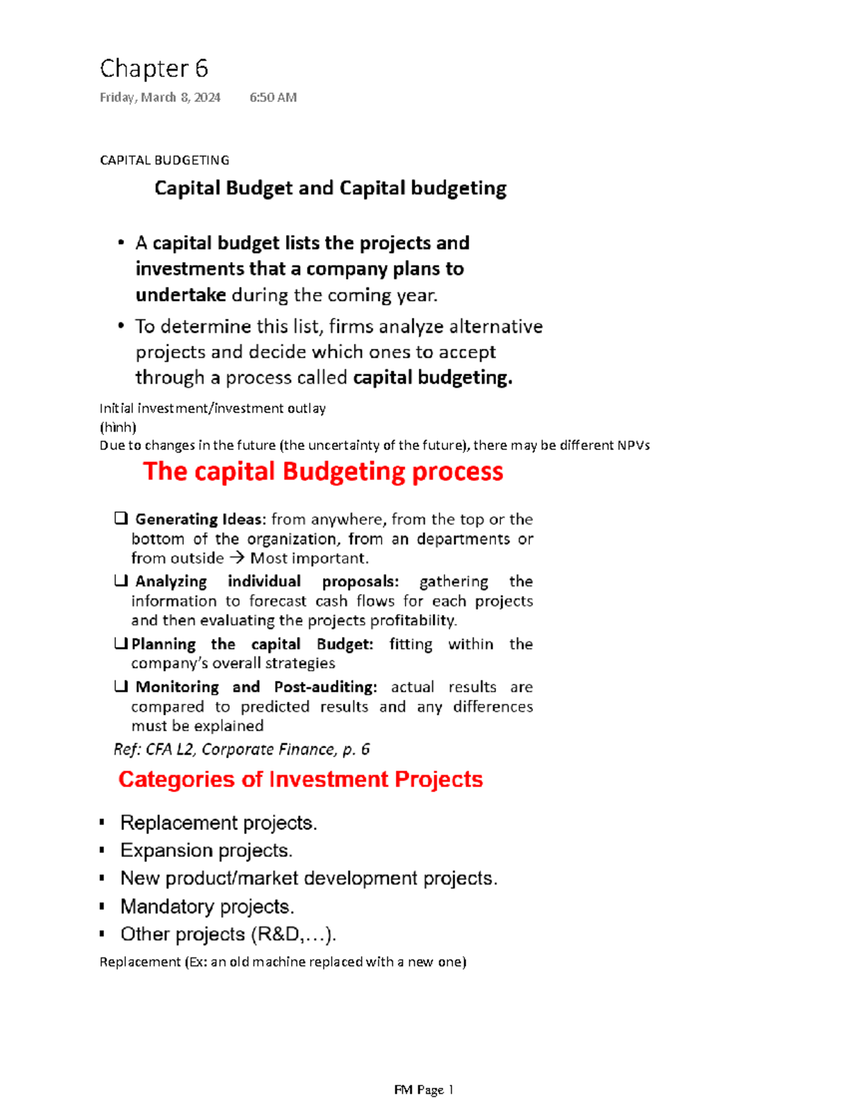 Chapter-6 - CAPITAL BUDGETING Initial investment/investment outlay ...
