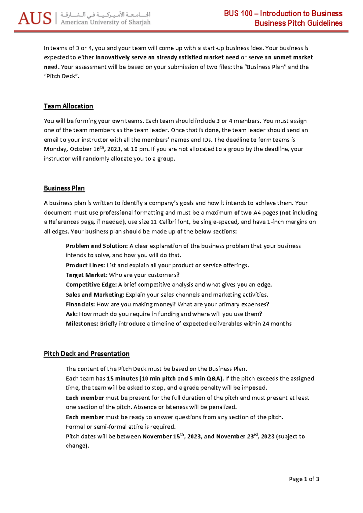 Bp 3 - notes - Page 1 of 3 BUS 100 – Introduction to Business Business ...