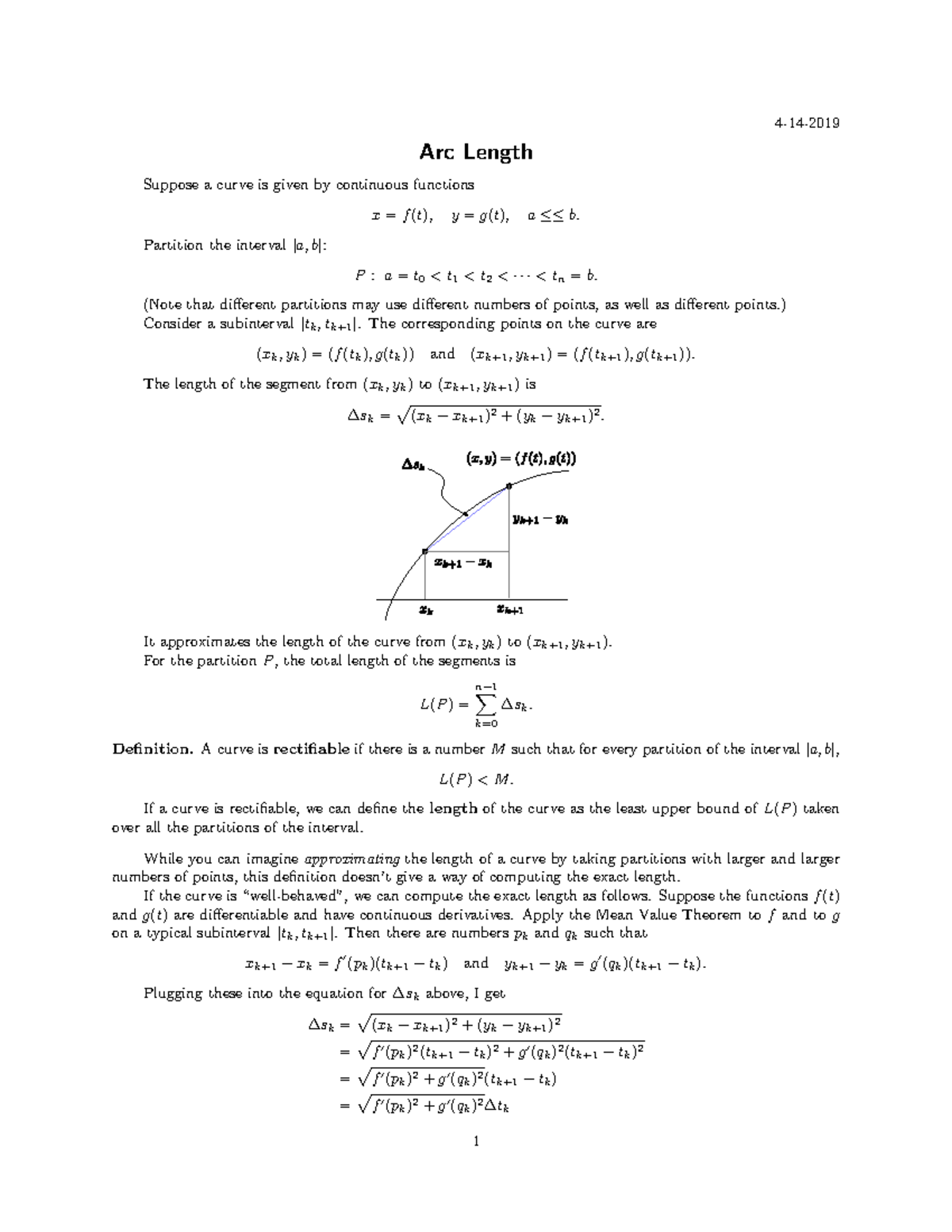 Arc-length - Arc-length - 4-14- Arc Length Suppose a curve is given by ...