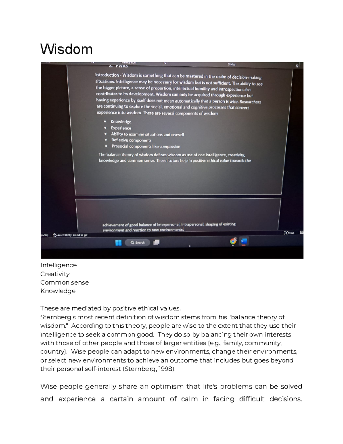 Practical notes - Wisdom Intelligence Creativity Common sense Knowledge ...