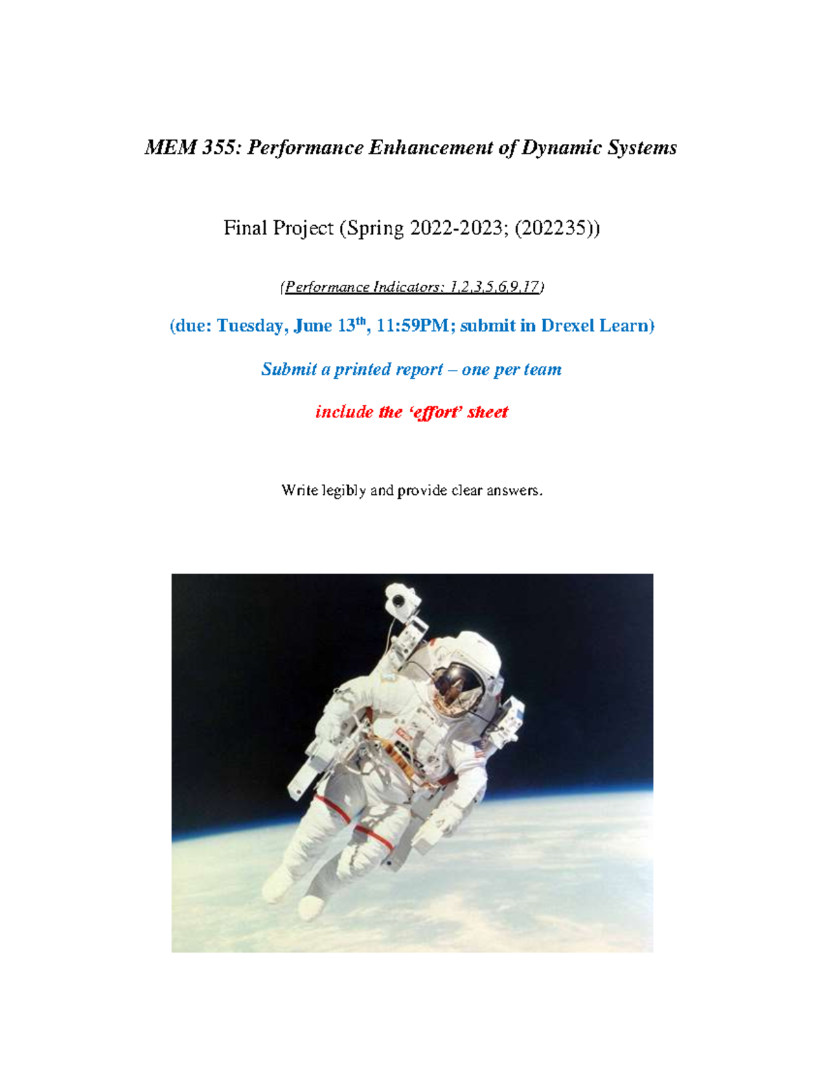 MEM 355 Final-Team Assignment - MEM 355: Performance Enhancement of Dynamic Systems Final ...