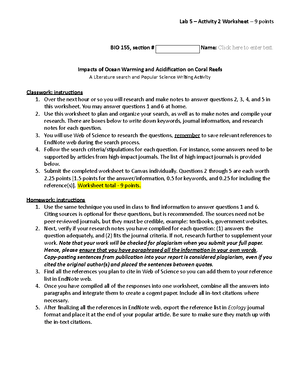 Lab 5 worksheet - bio 155 lab - BIO155 - Studocu