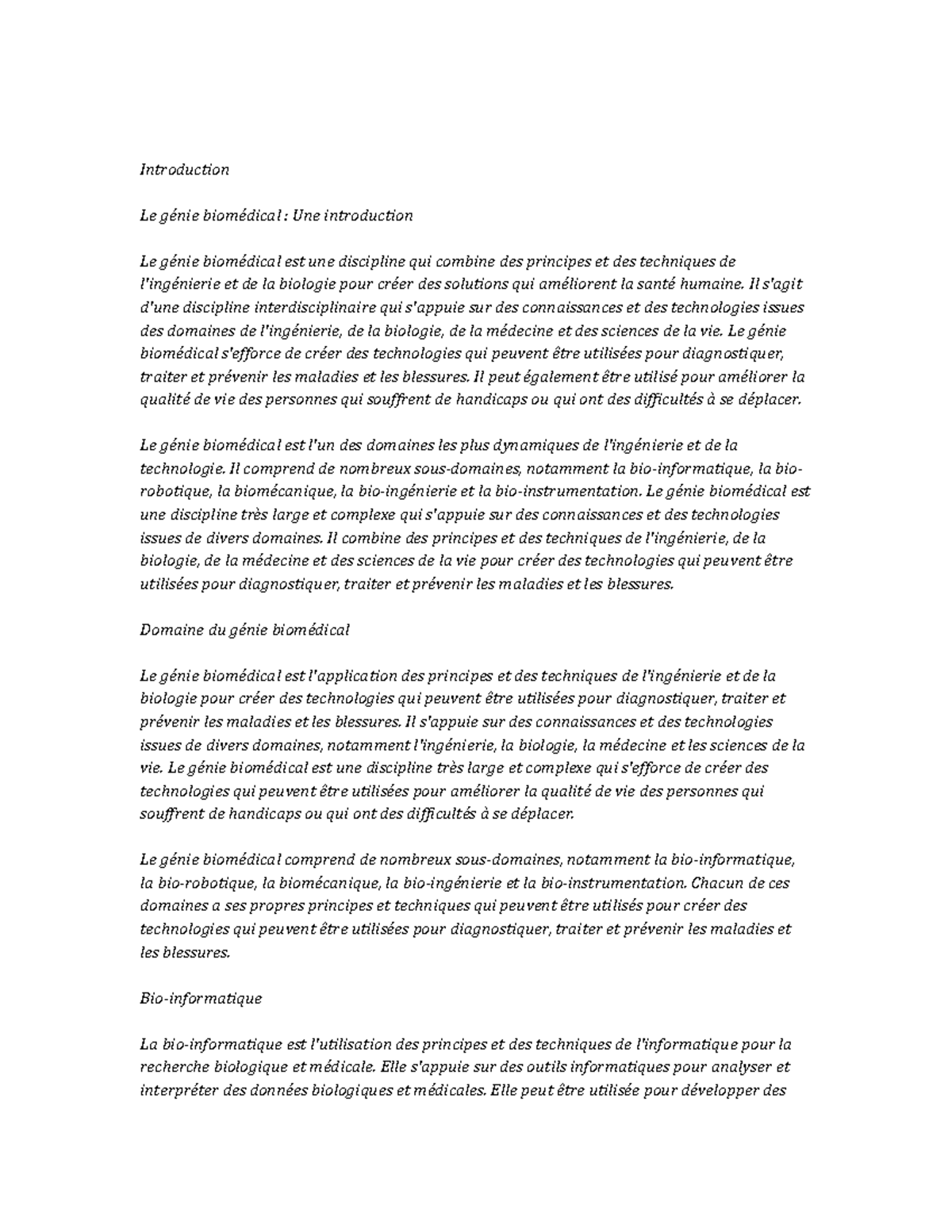 Biomedical Engineering Notes de cours - Introduction Le génie ...