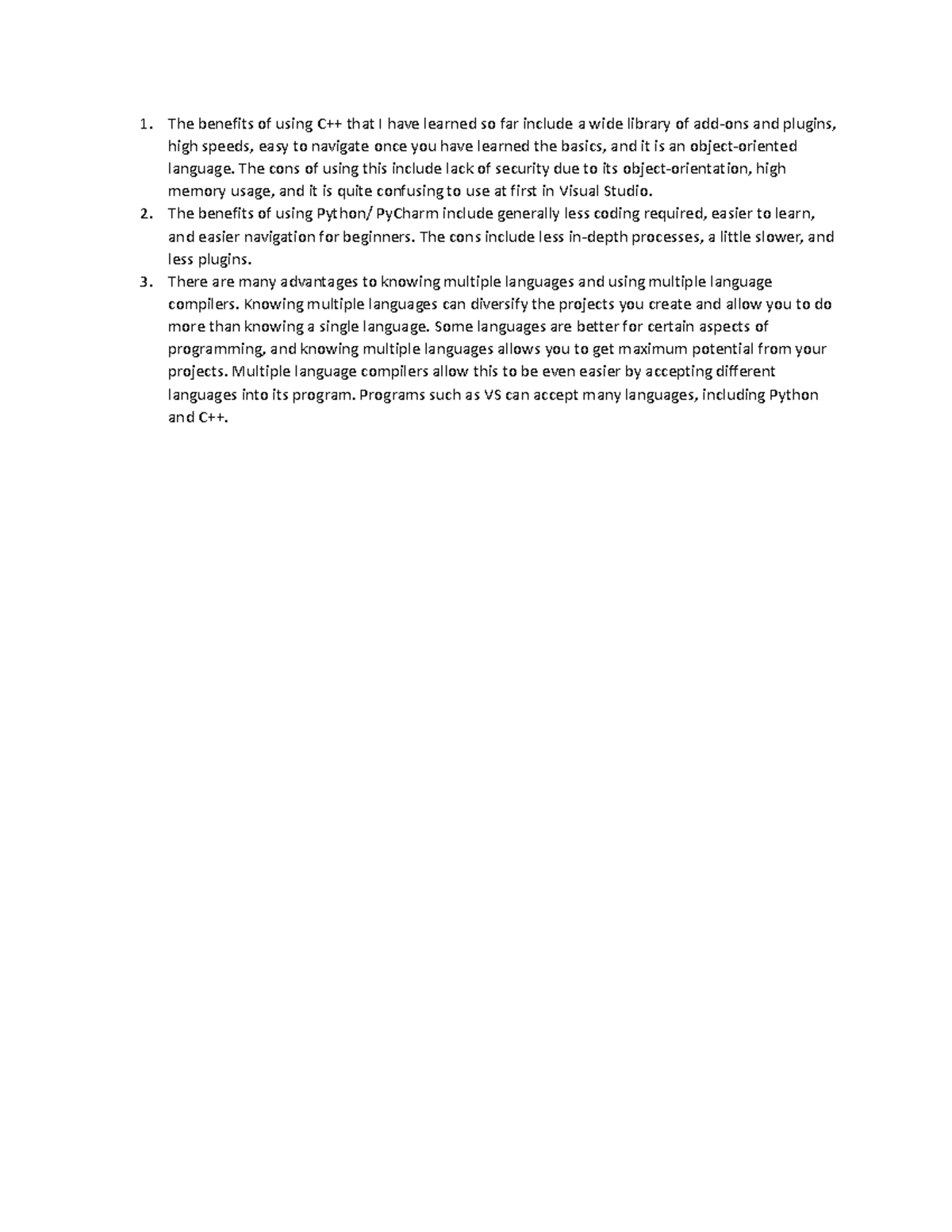 Cs 210 Assignment 1 The Benefits Of Using C That I Have Learned So Far Include A Wide