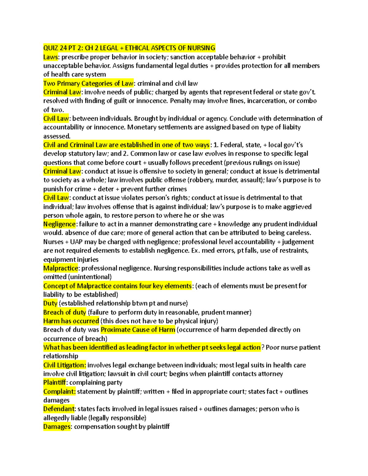 QUIZ 24 CH 2 CH 10 CH 6 - QUIZ 24 PT 2: CH 2 LEGAL + ETHICAL ASPECTS OF ...