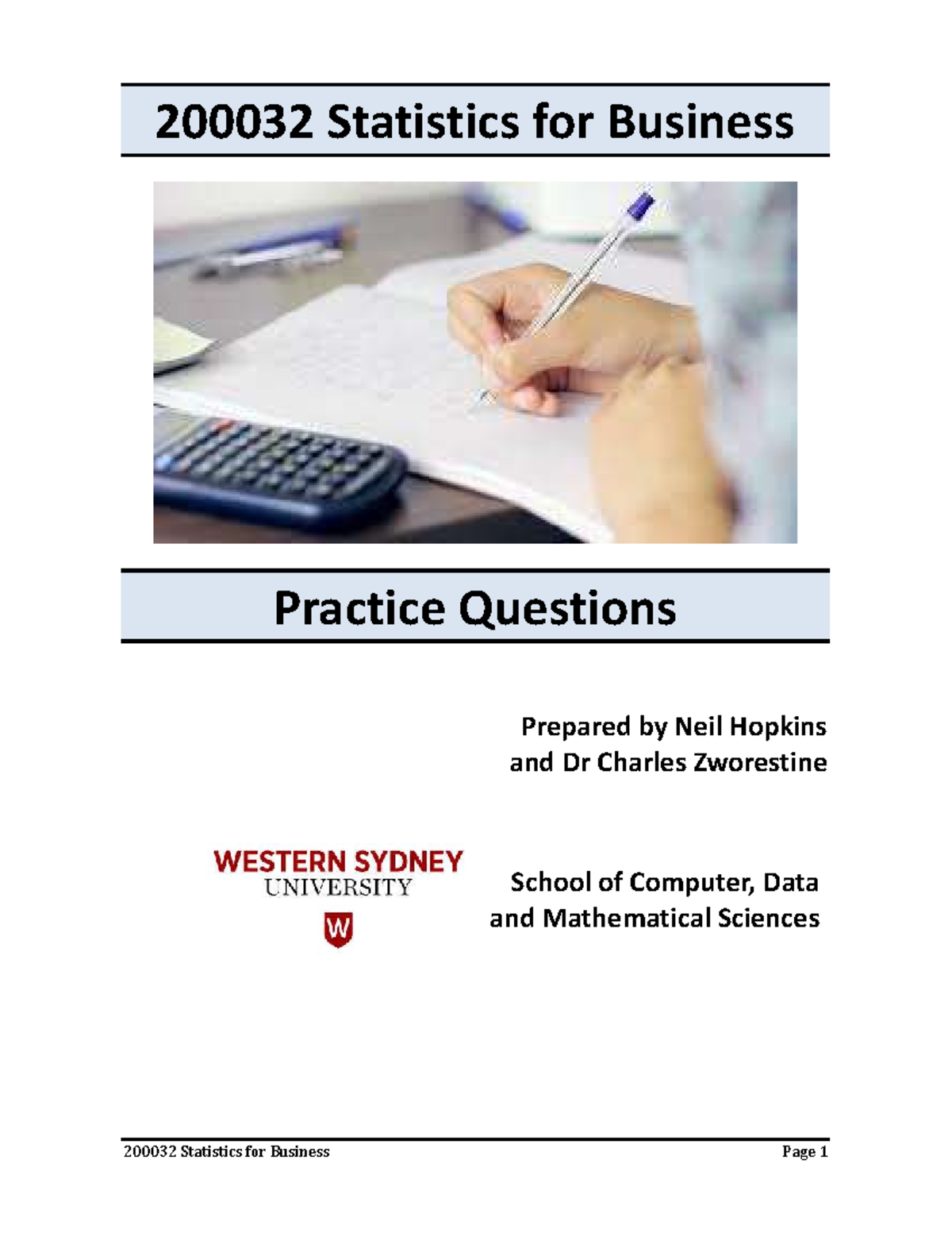 Practice Questions - MATH1030 - 200032 Statistics for Business Practice ...