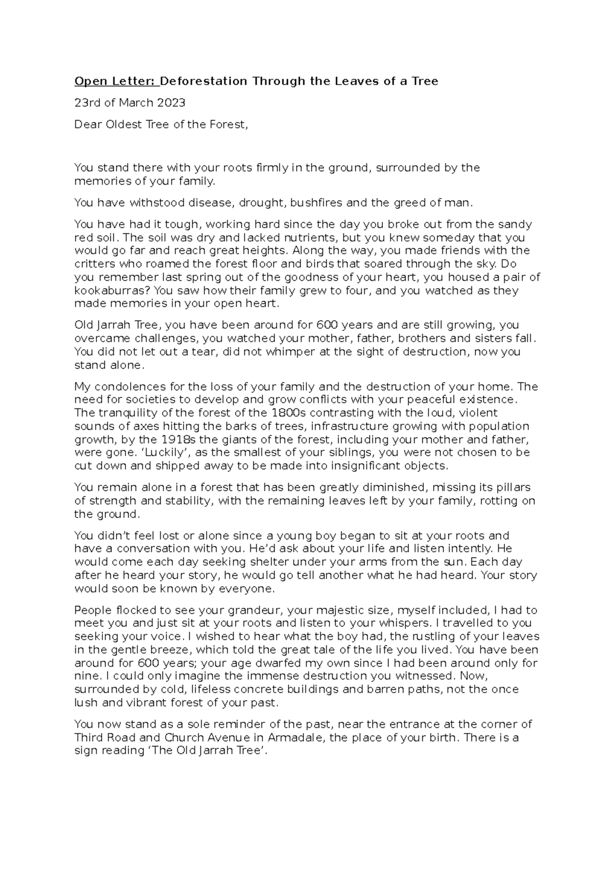 Deforestation Open Letter - Open Letter: Deforestation Through the ...