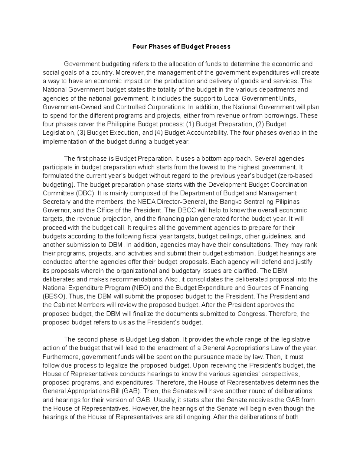 Public Finance - Four Phases of Budget Process Government budgeting ...