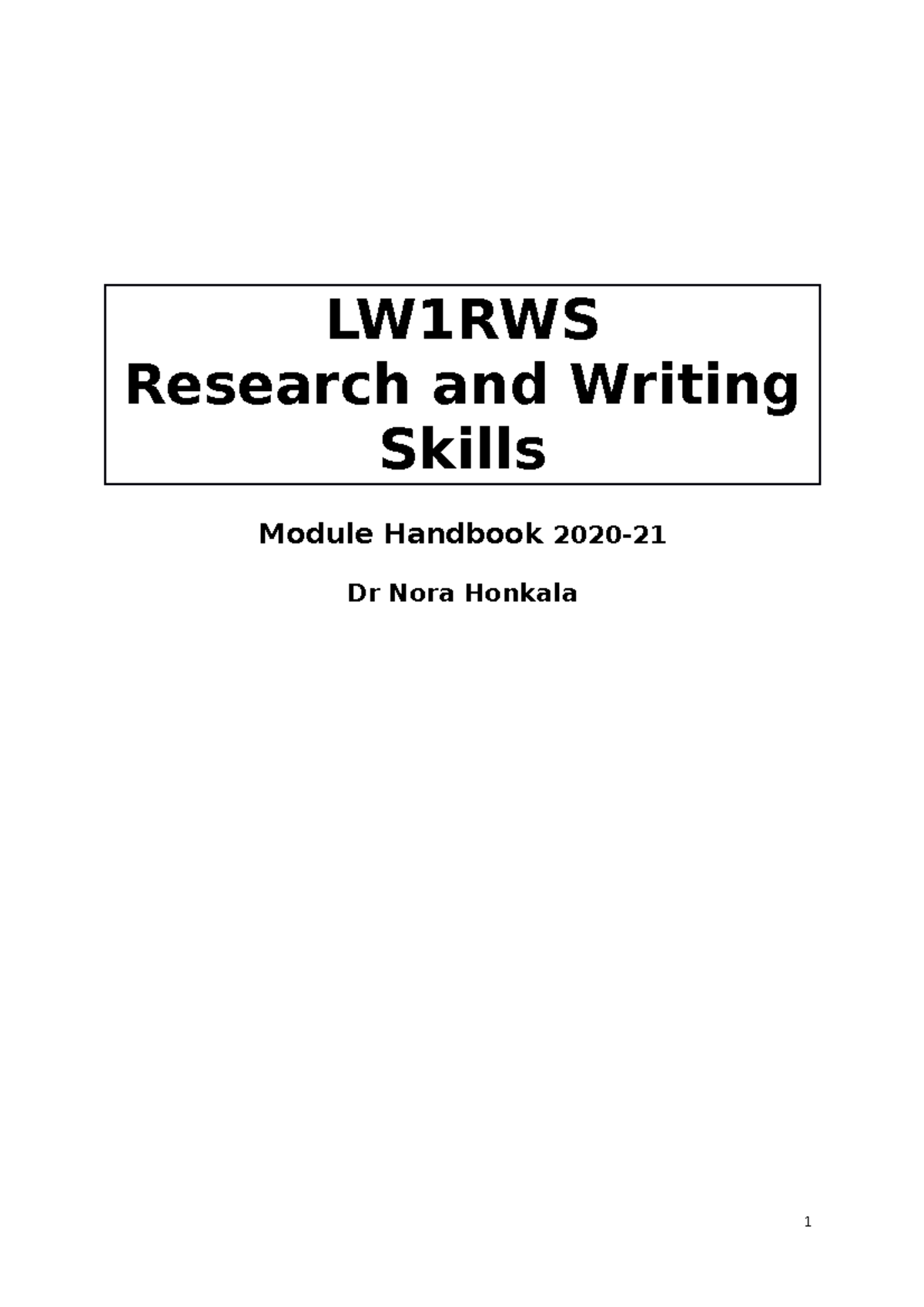 LW1RWS Handbook 2020-21 - LW1RWS Research and Writing Skills Module ...