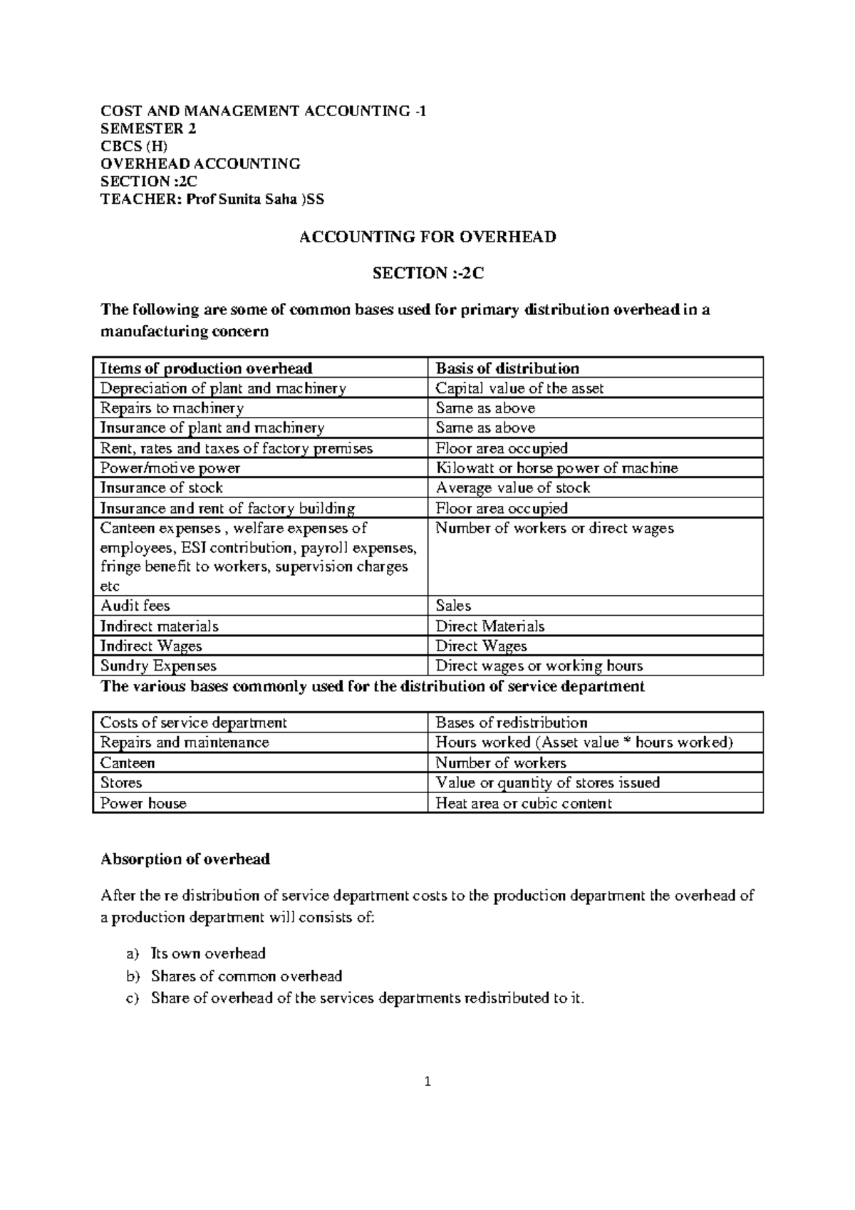2nd Sem-Overhead Accounting-by Sunita Saha SS - CBCS (H) OVERHEAD ...