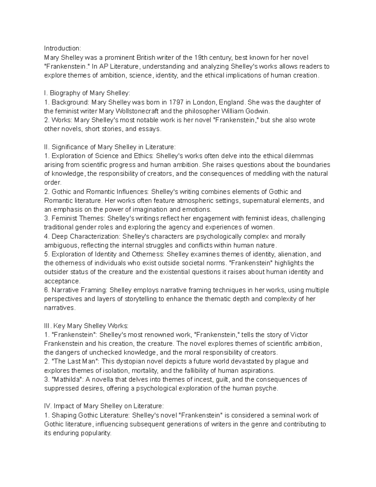 Mary Shelley in AP Literature - Introduction: Mary Shelley was a ...