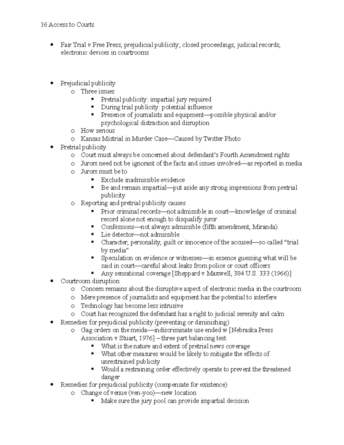 16 Access to Courts - Lecture notes 3 - 16 Access to Courts Fair Trial ...