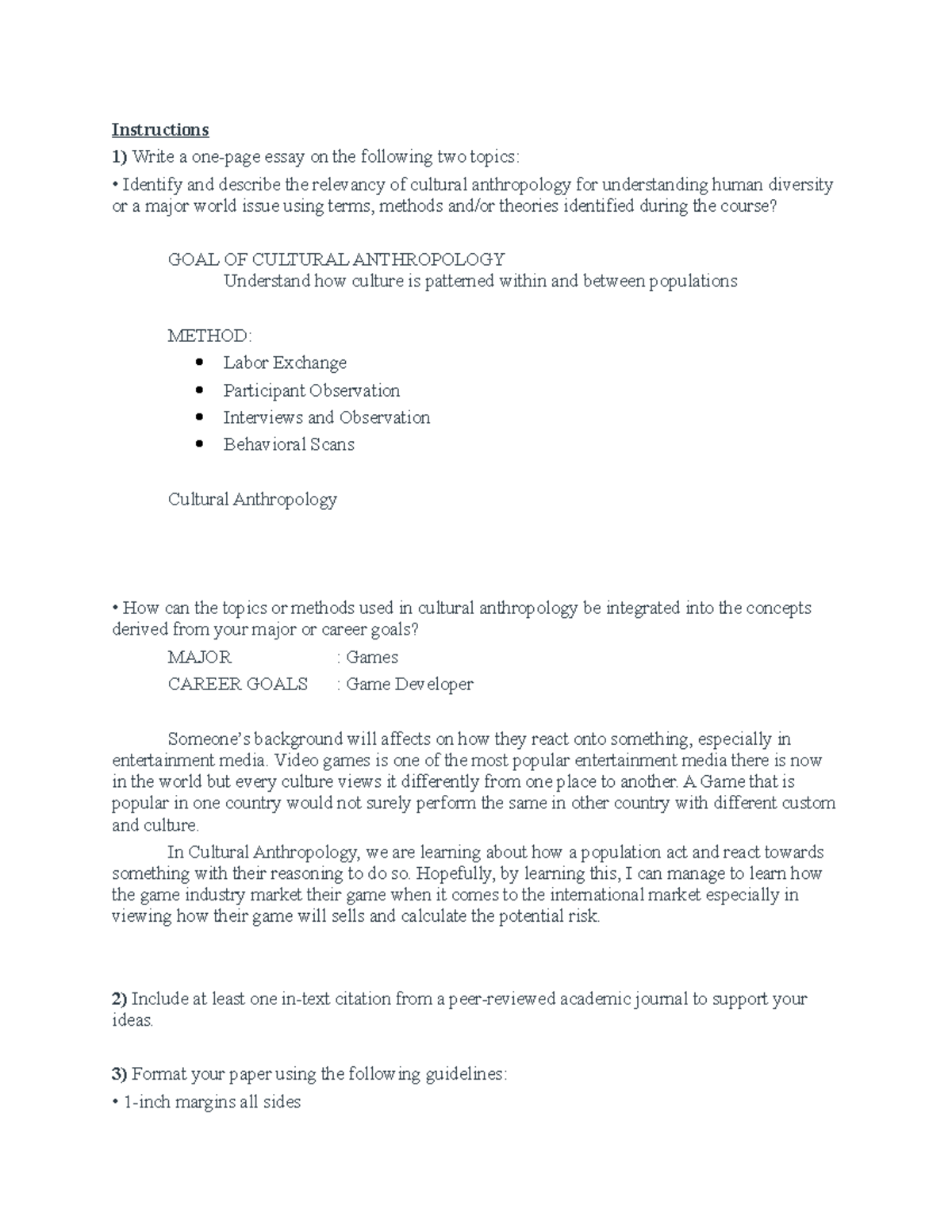 Integrative Preparations - Instructions Write a one-page essay on the ...