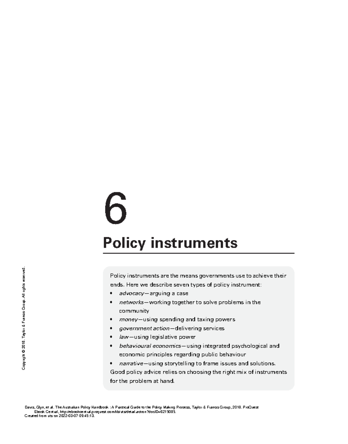 The Australian Policy Handbook Chap 6 Policy instruments - 6 Policy ...