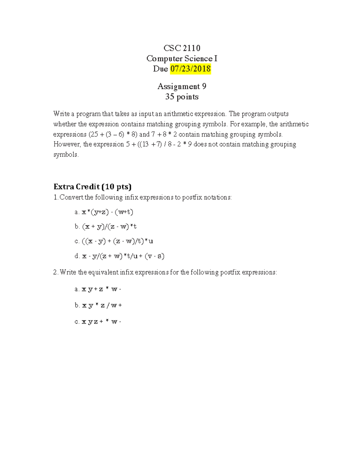 Assignment 9 - The program outputs whether the expression contains ...
