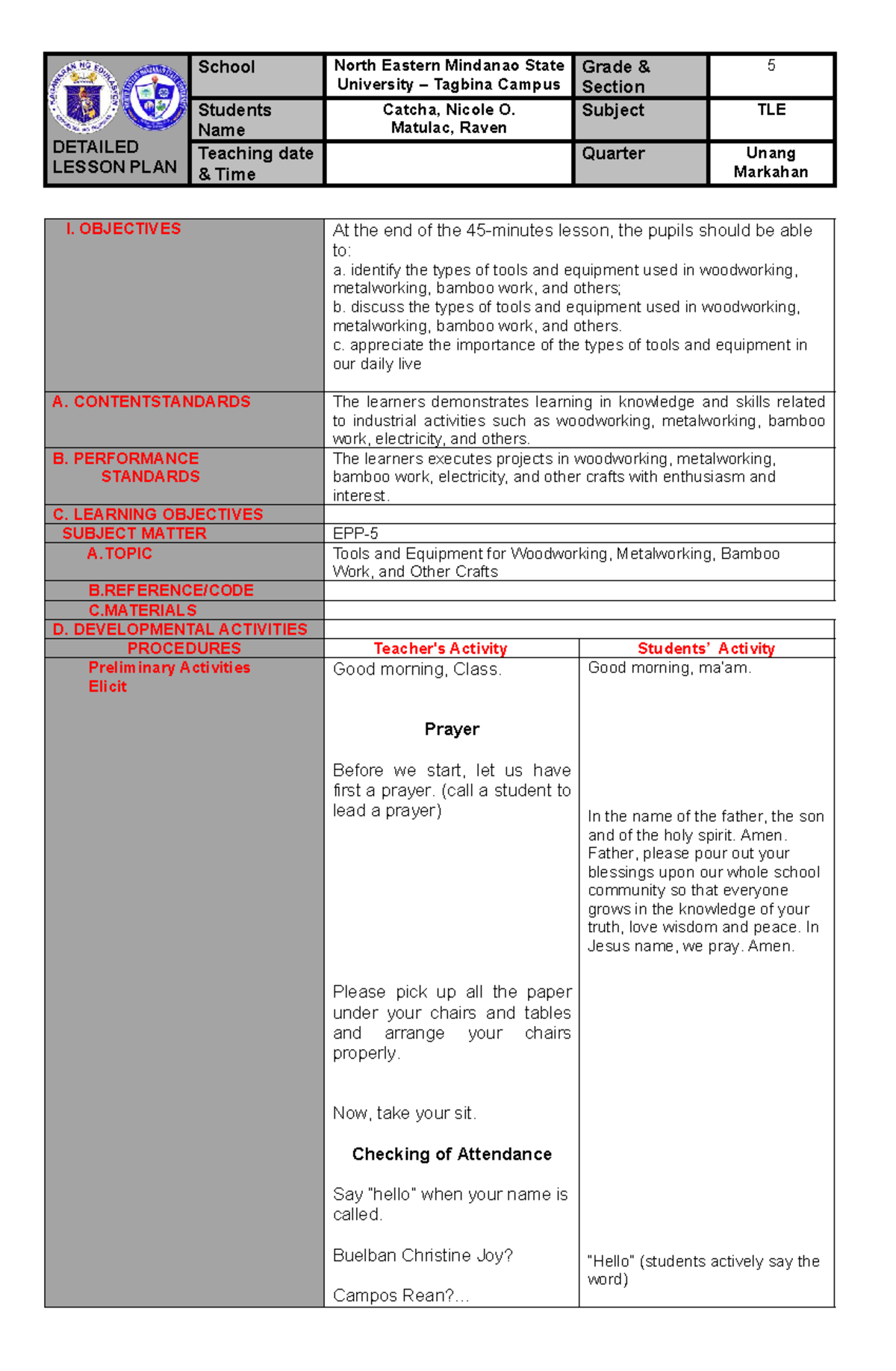 TLE-DLP Draft - This is a lesson plan for TLE - DETAILED LESSON PLAN ...
