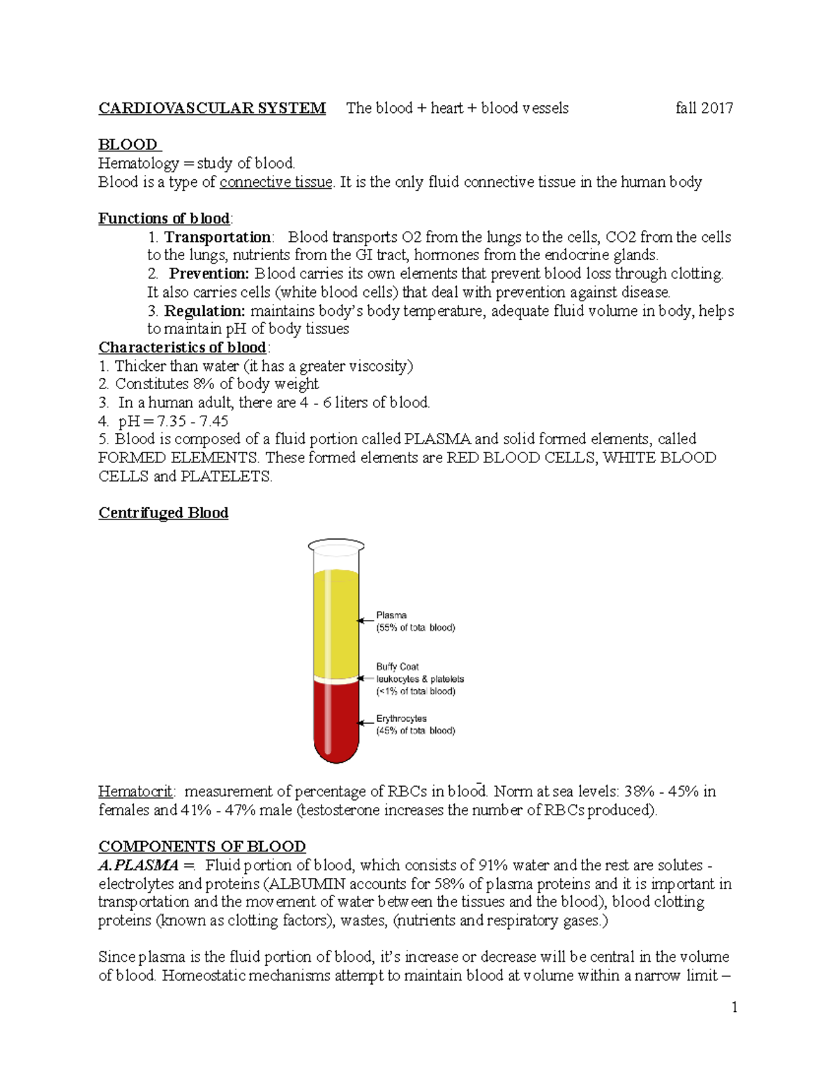 AP2 test 2 notes - CARDIOVASCULAR SYSTEM The blood + heart + blood ...