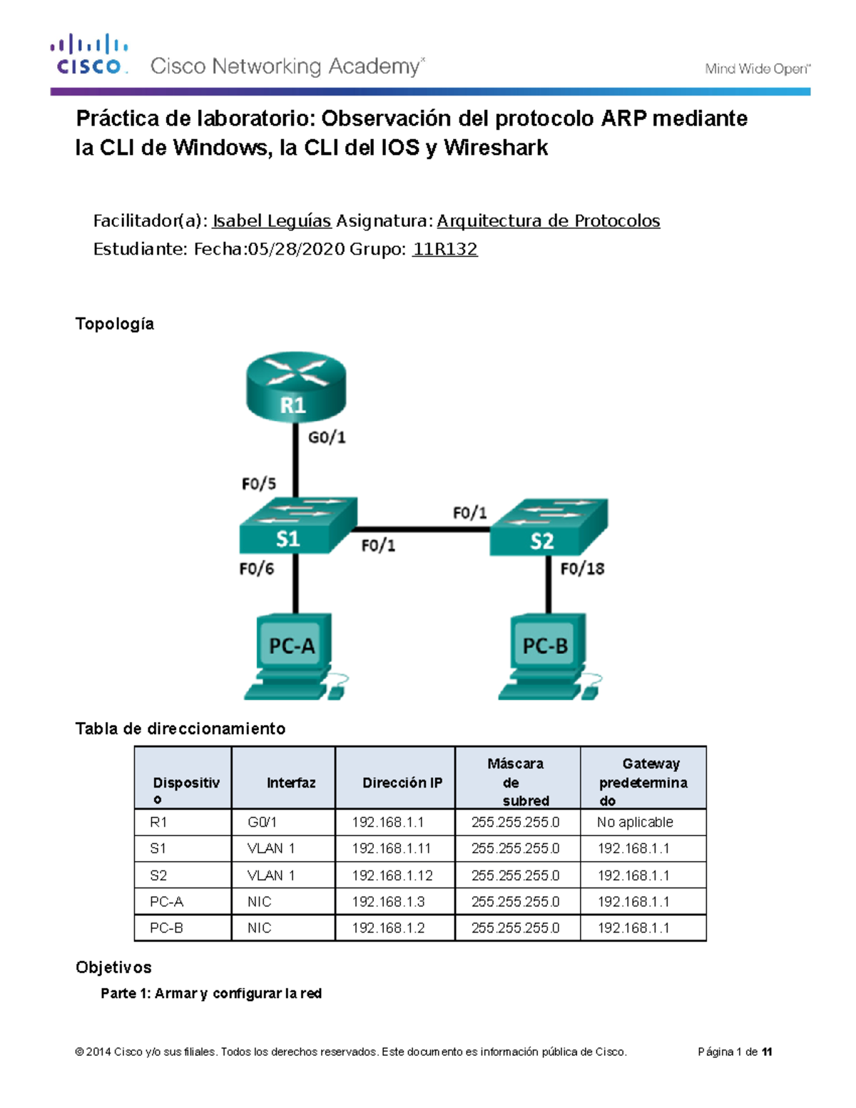 Laboratorio No. 3 de ARP - Práctica de laboratorio: Observación del protocolo ARP mediante la ...