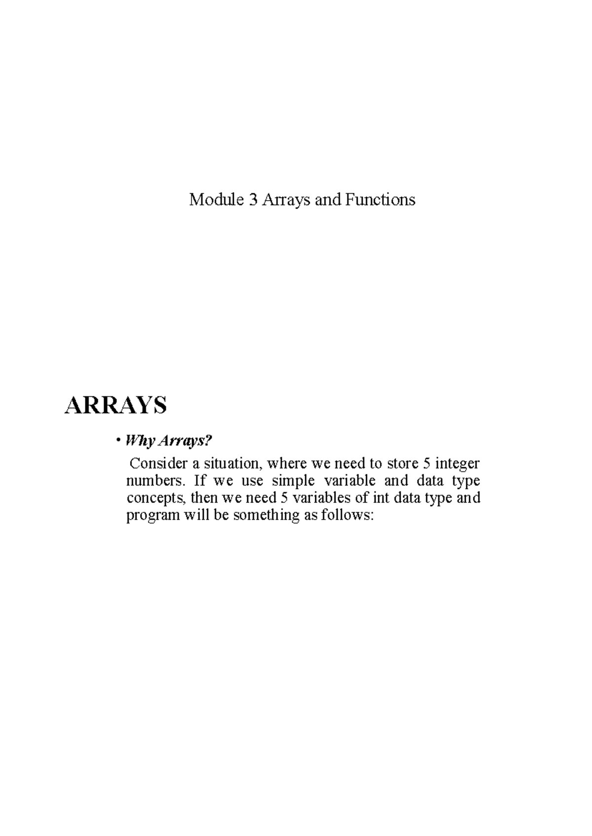 Screenshot 2023-12-17 at 9.58.22 AM - Module 3 Arrays and Functions ARRAYS • Why Arrays ...