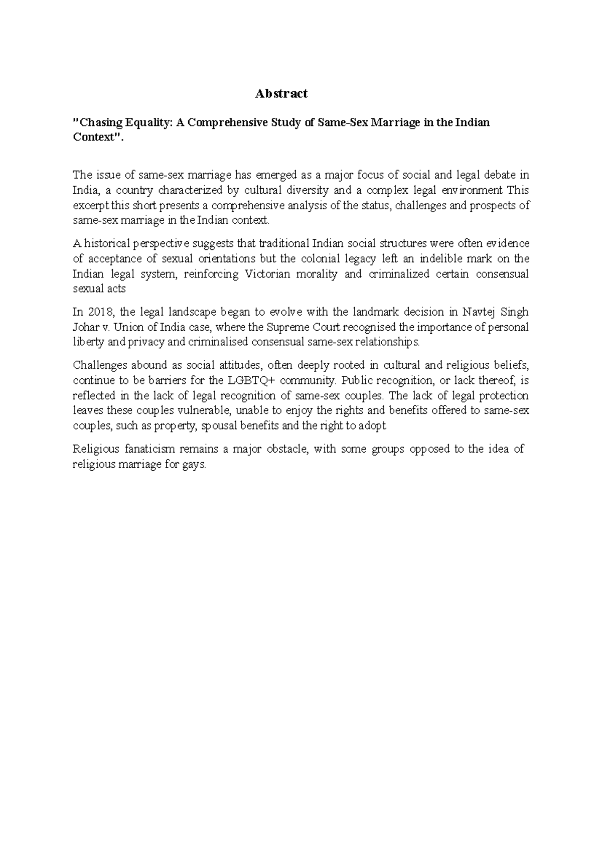 same sex marriage - Abstract "Chasing Equality: A Comprehensive Study ...