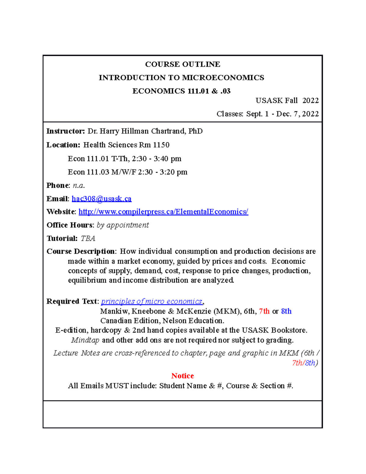 Course Outline - idk - COURSE OUTLINE INTRODUCTION TO MICROECONOMICS ...