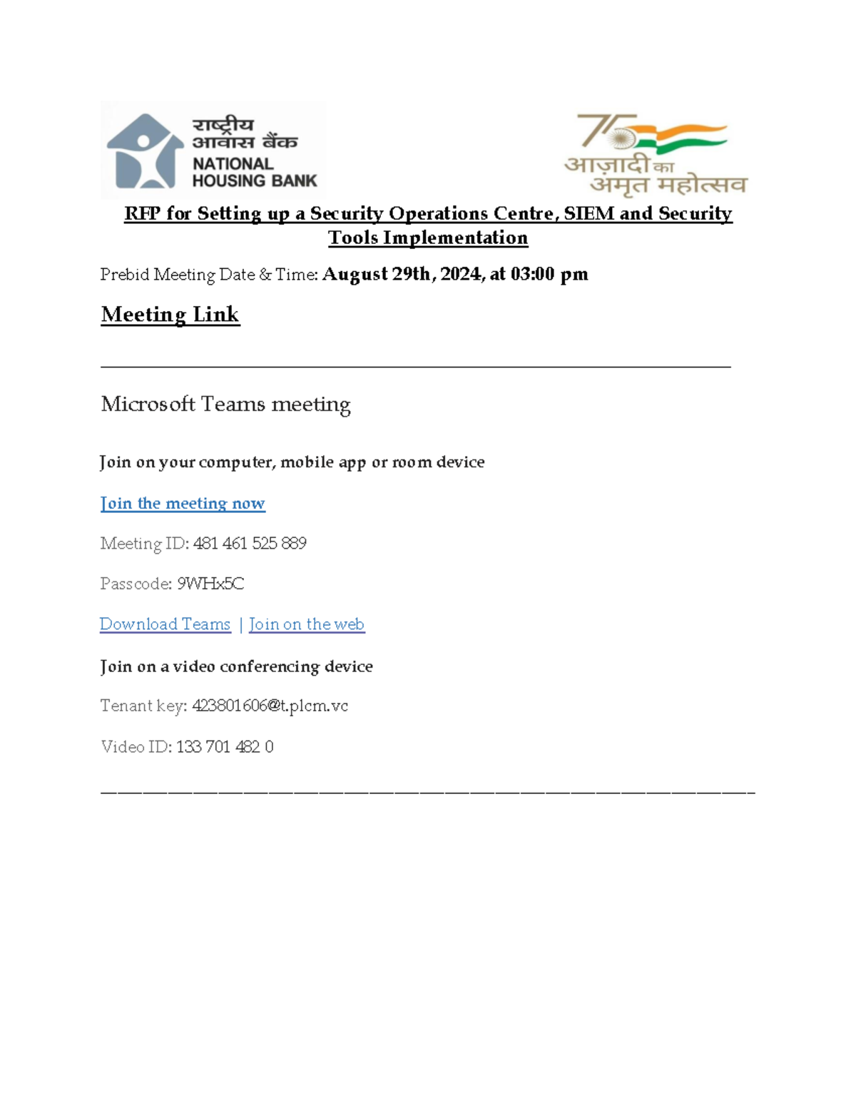 Pre bid Meeting Link for CSOC RFP 29 08 24 English - RFP for Setting up ...