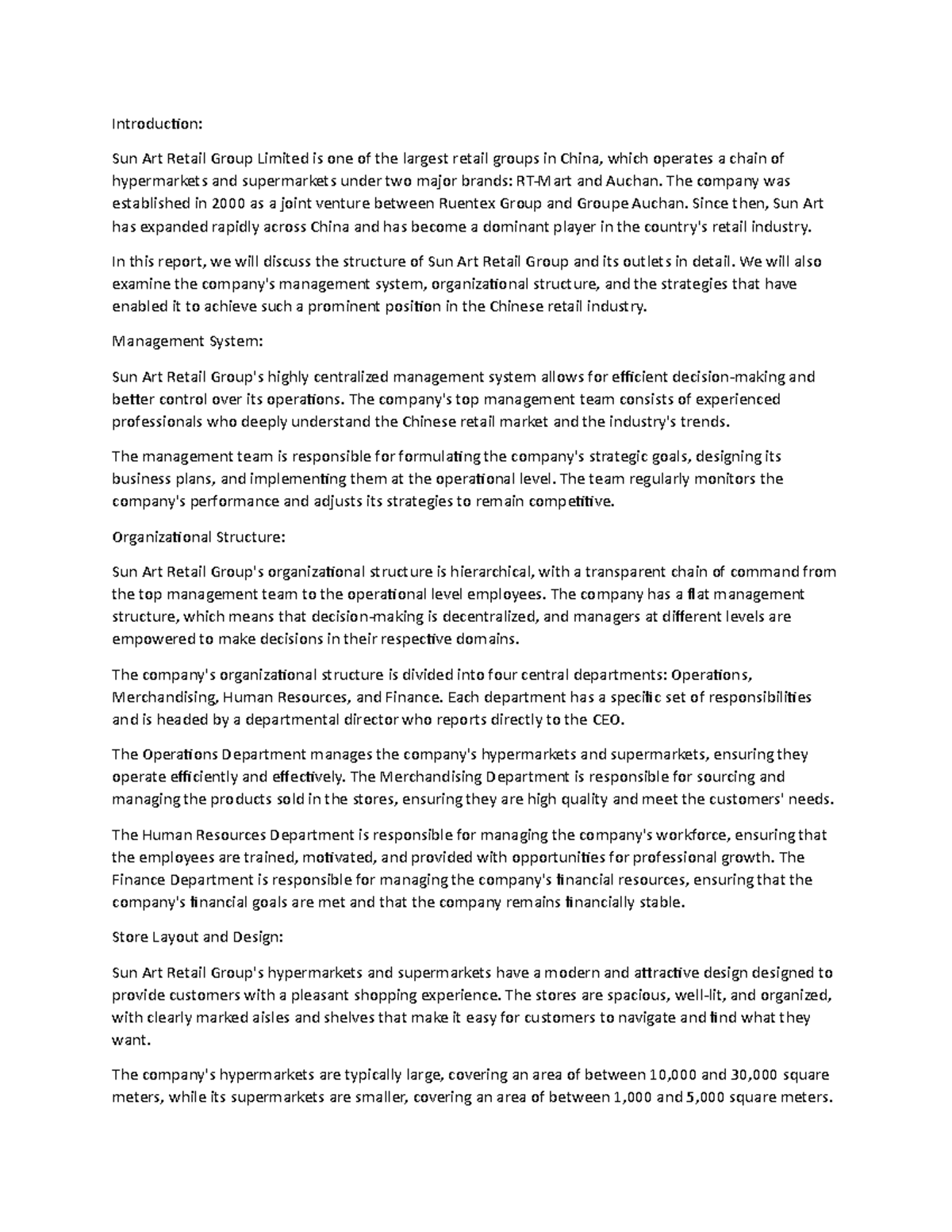 Sun Art Retail Group 25 - Introduction: Sun Art Retail Group Limited is ...