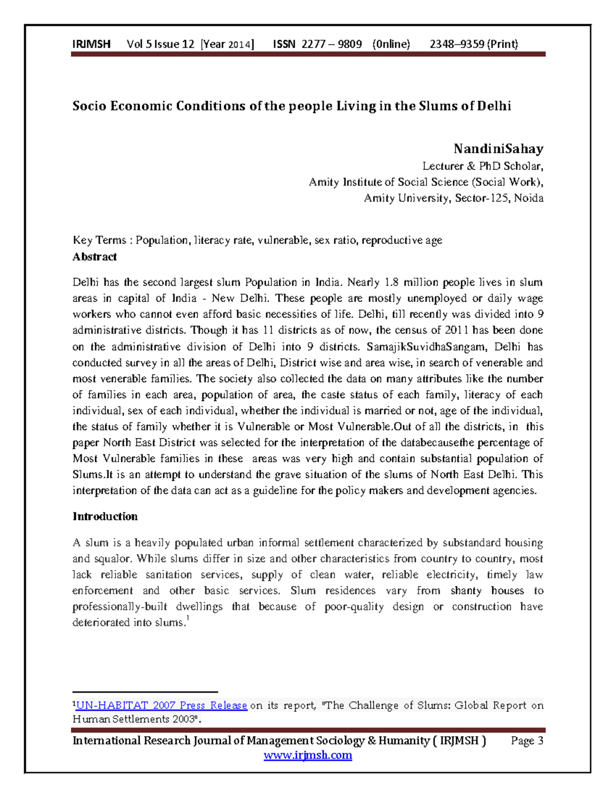 Socio Economic Conditions of the people - Nearly 1 million people lives ...
