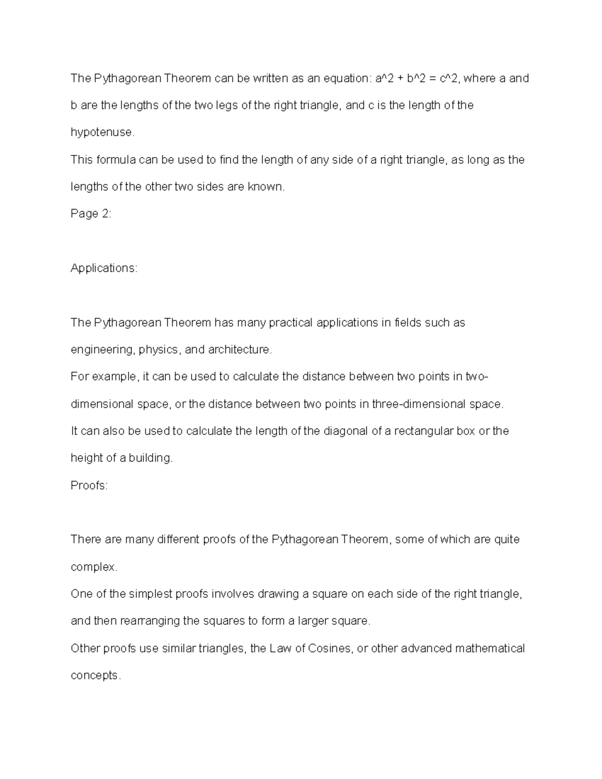 Pythagorean theorem 2 - math221 - The Pythagorean Theorem can be ...