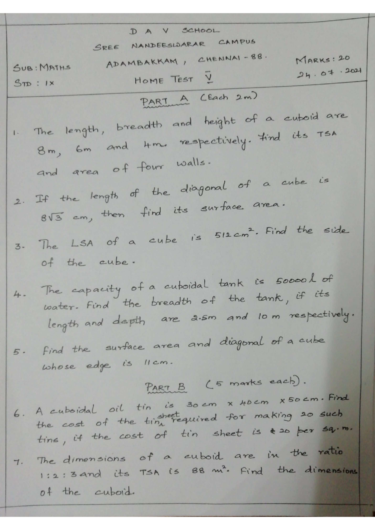 Class 9 Sub Maths Topic ex 13 1 Surface Areas and Volumes 1627087060 ...