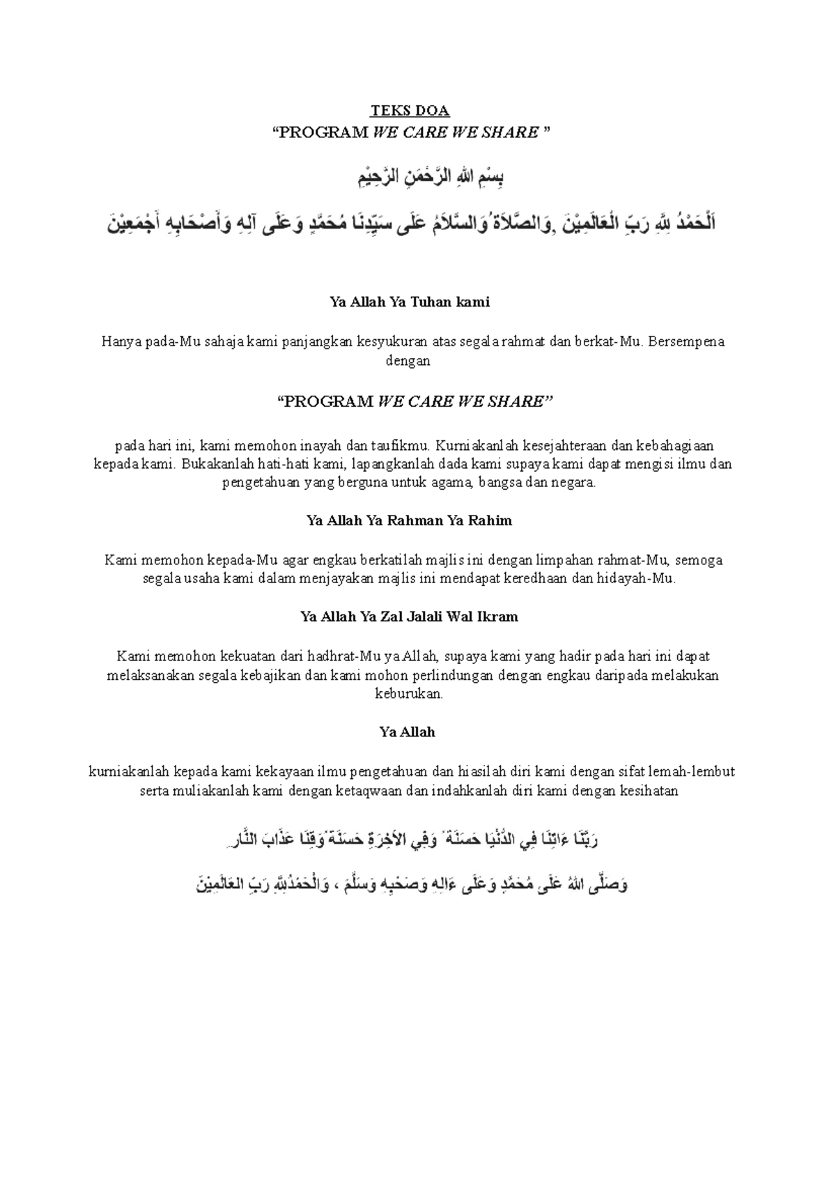 TEKS DOA - just some thing - TEKS DOA “PROGRAM WE CARE WE SHARE ” Ya ...