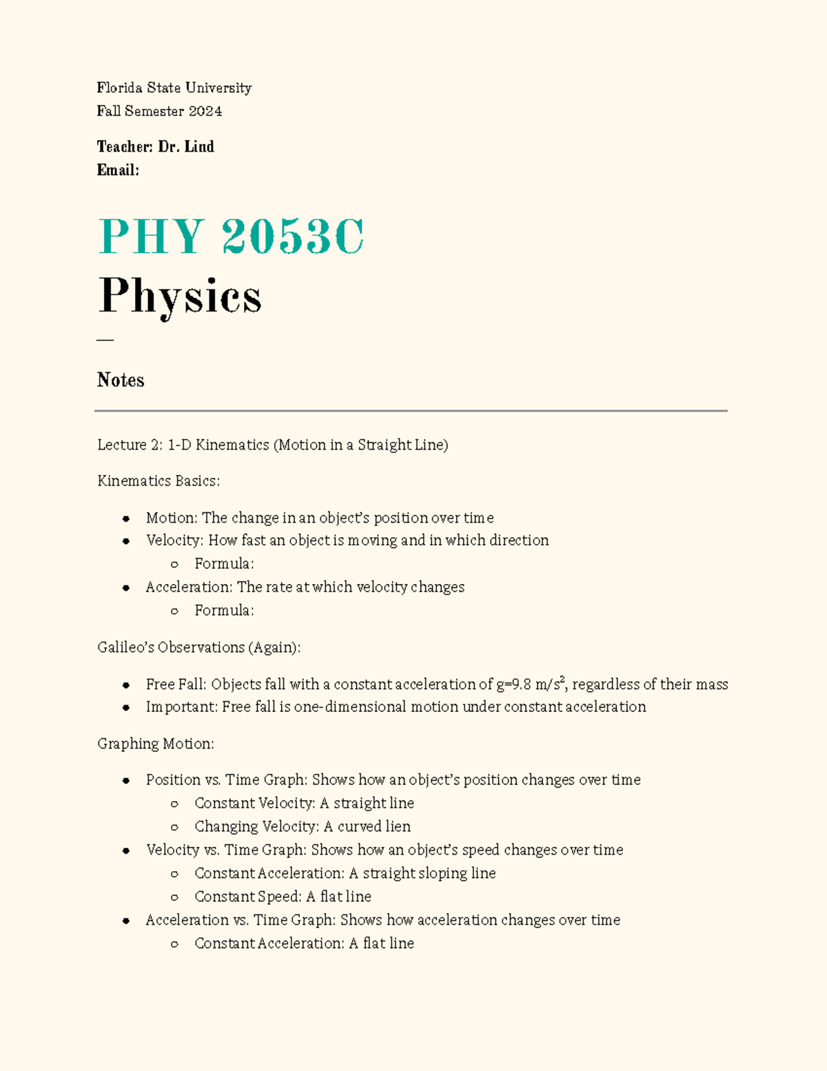 Lecture 2 PHY 2053 - Florida State University Fall Semester 2024 ...
