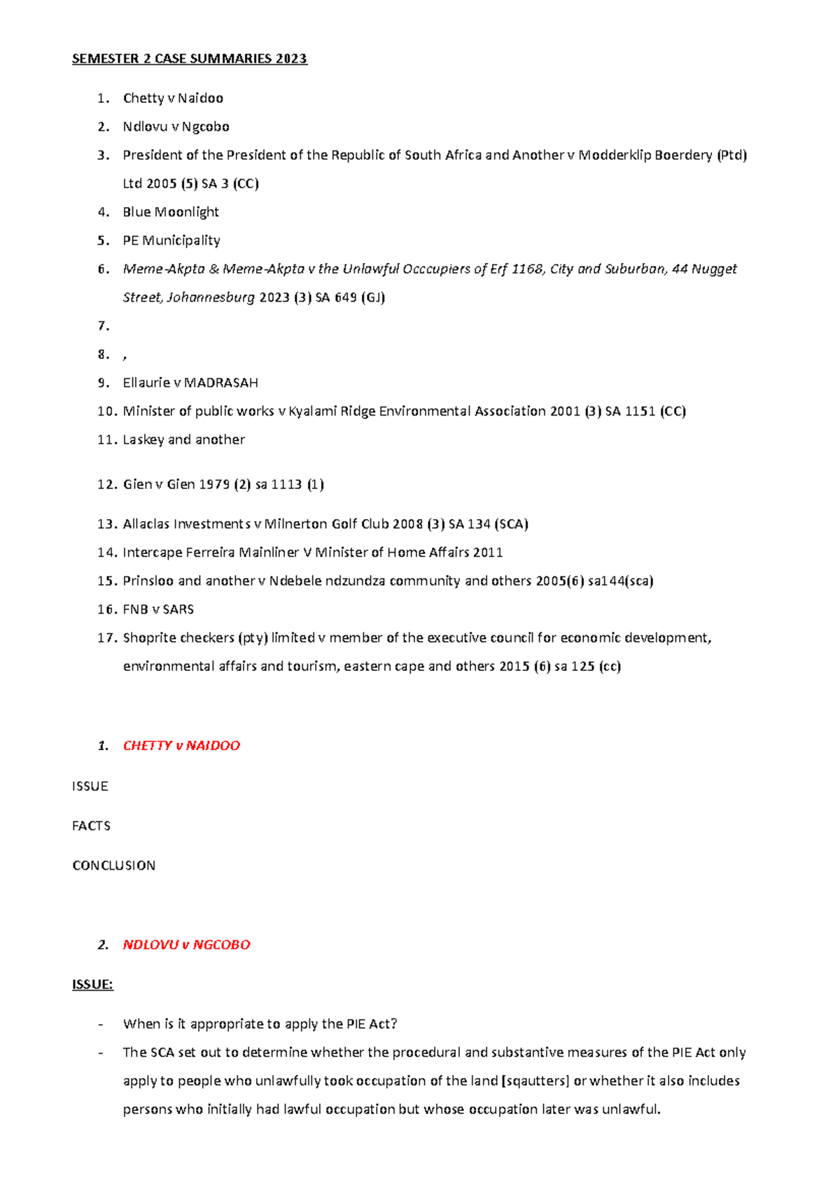 Semester 2 case notes - summary of cases done in the 3rd block of 2023 ...