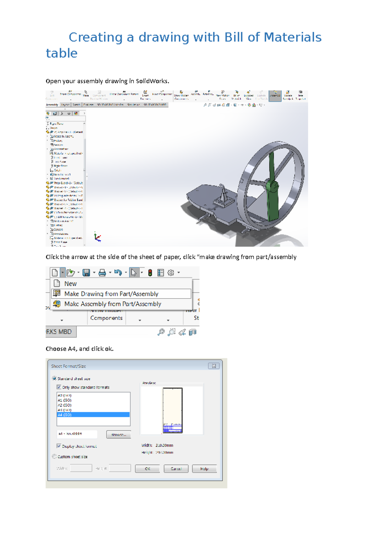 Creating a drawing with Bill of Materials table - Creating a drawing ...