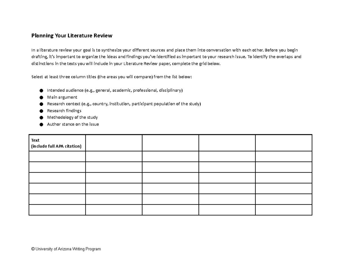 Planning Your Literature Review - Before you begin drafting, it’s ...