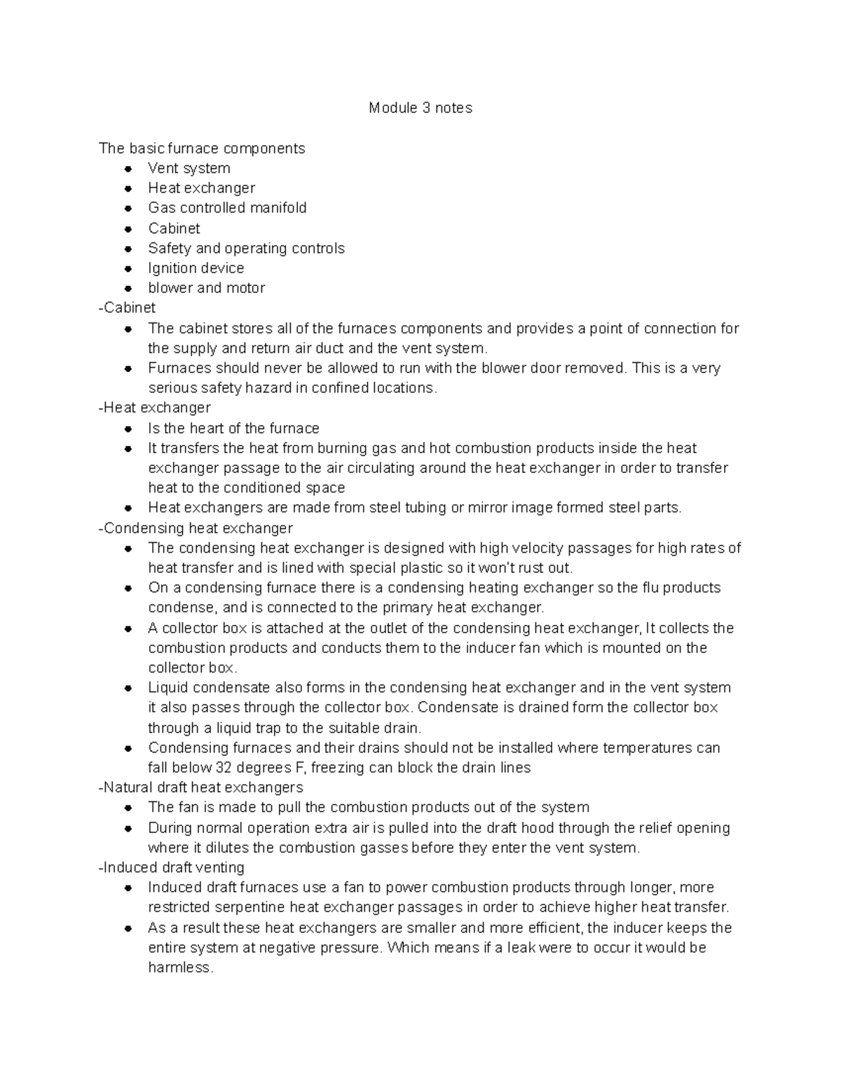 Module 3 notes - Module 3 notes The basic furnace components Vent ...