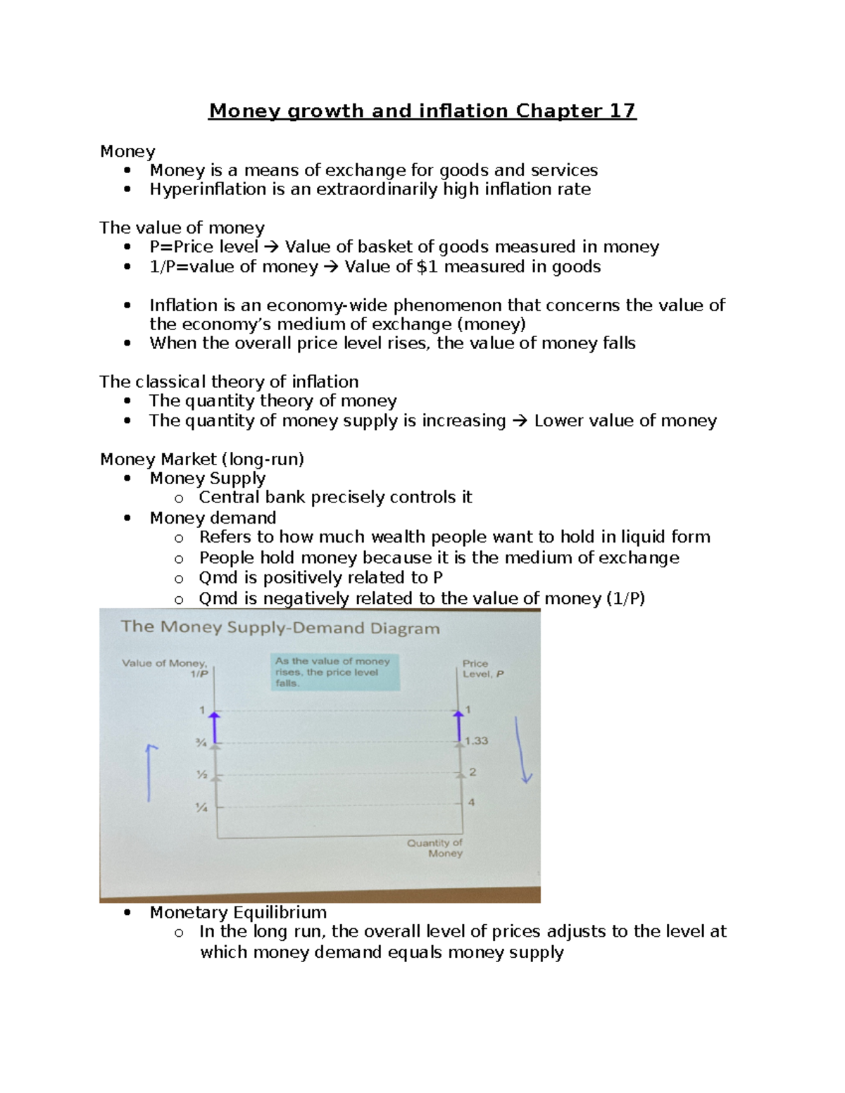 Unit 3 Macro Notes - Money growth and inflation Chapter 17 Money Money ...