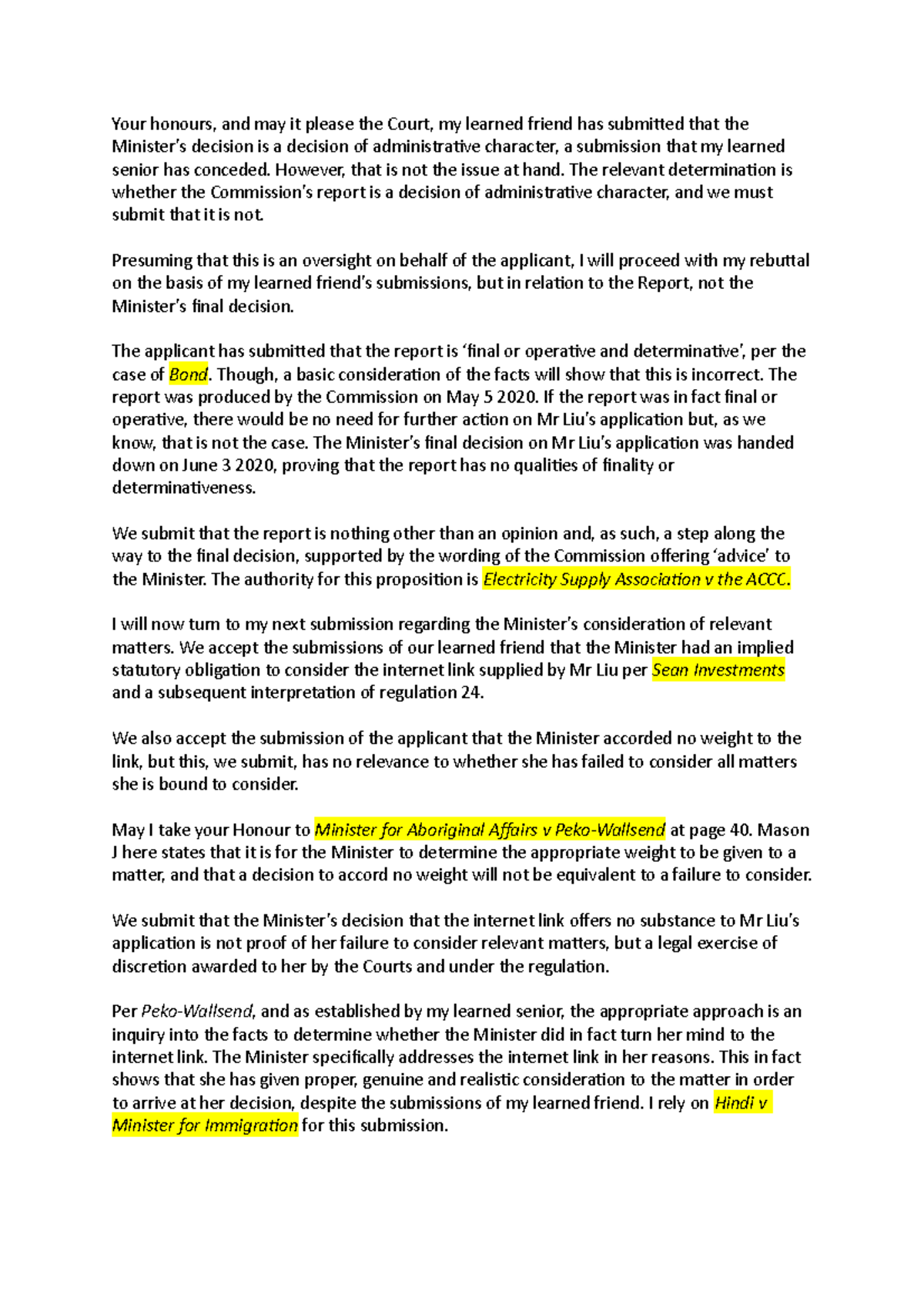 Admin Moot Rebuttal - Your honours, and may it please the Court, my ...