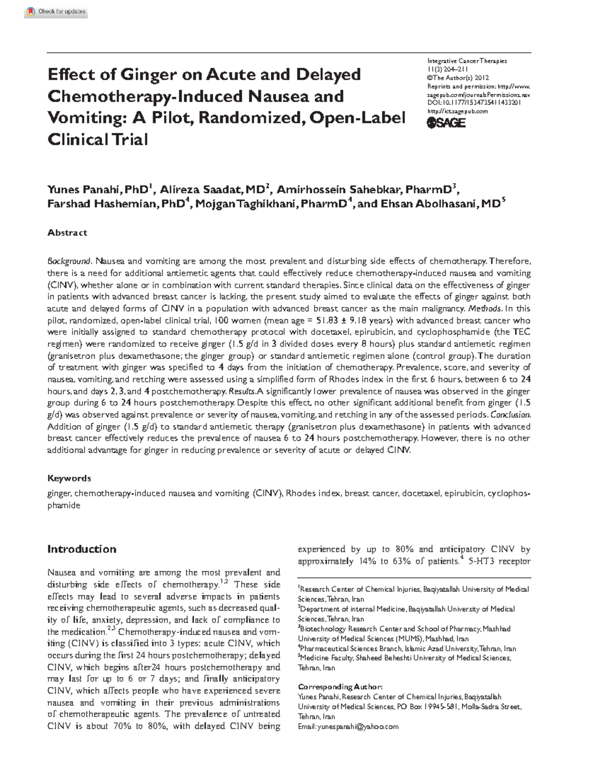 25-Effect of Ginger on Acute and Delayed Chemotherapy-Induced Nausea ...