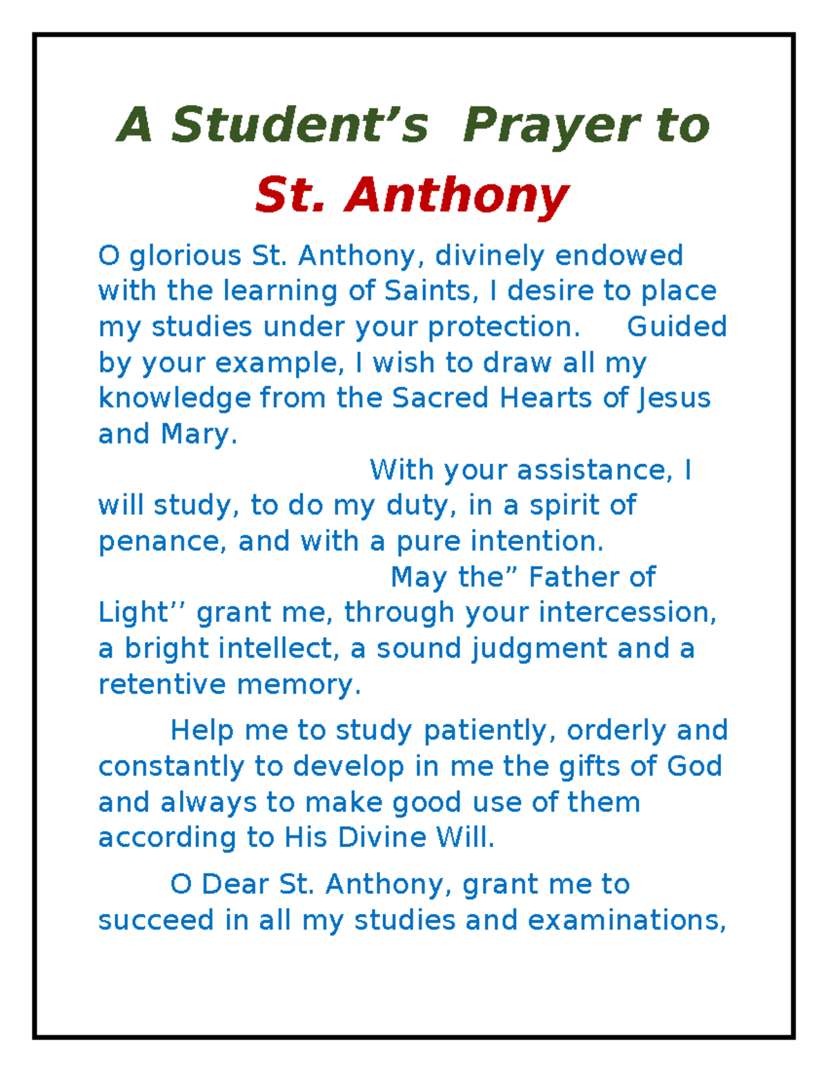 A students prayer to st. anthony - A Student’s Prayer to St. Anthony O ...