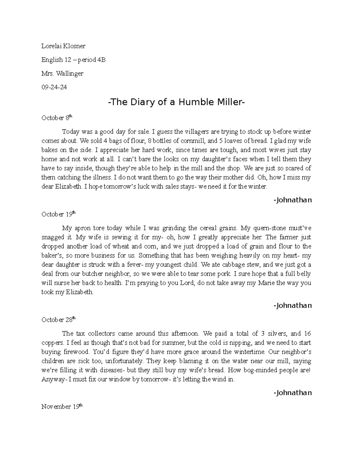 Medieval Diary Project LK Wallinger - Lorelai Klosner English 12 ...