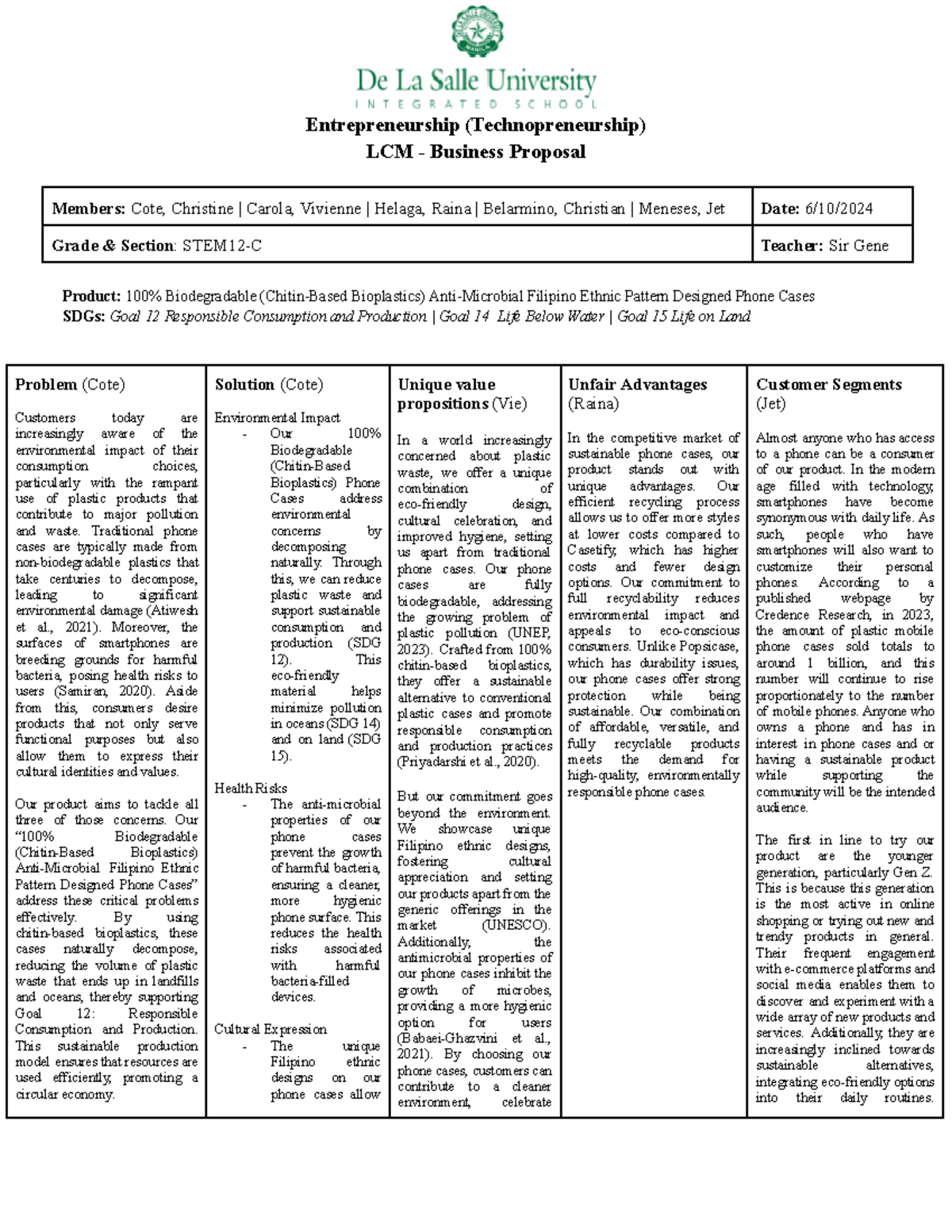 LCM - Business Proposal for EcoBayan Case - Entrepreneurship (Technopreneurship) LCM - Business ...